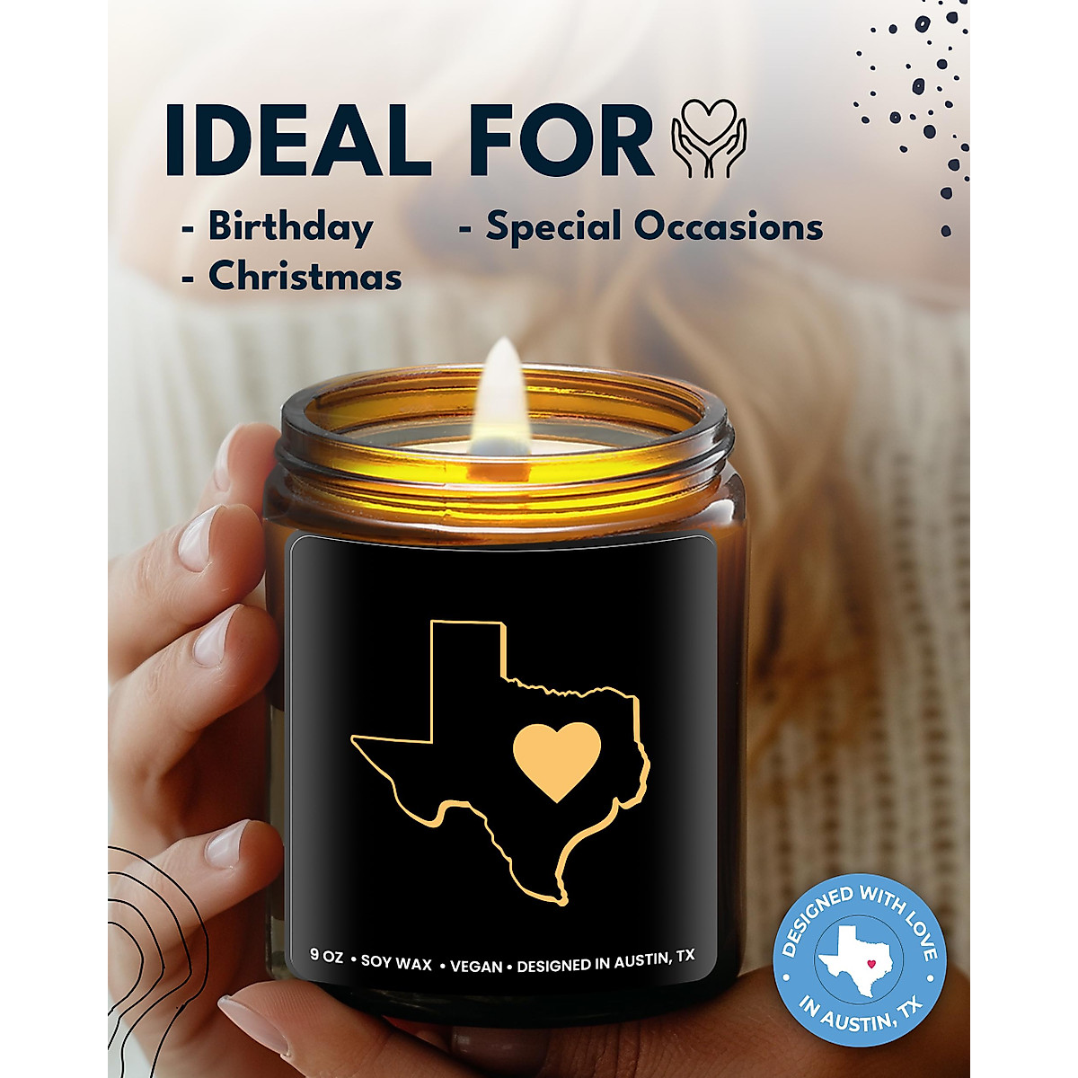 Texas Candle, Gifts for Women, Texas Gifts for Men, Texas Souvenir Gifts, State Texas Themed Gifts, Moving Away & Home Sick Gifts, Birthday, Christmas, Graduation, Gift-Ready