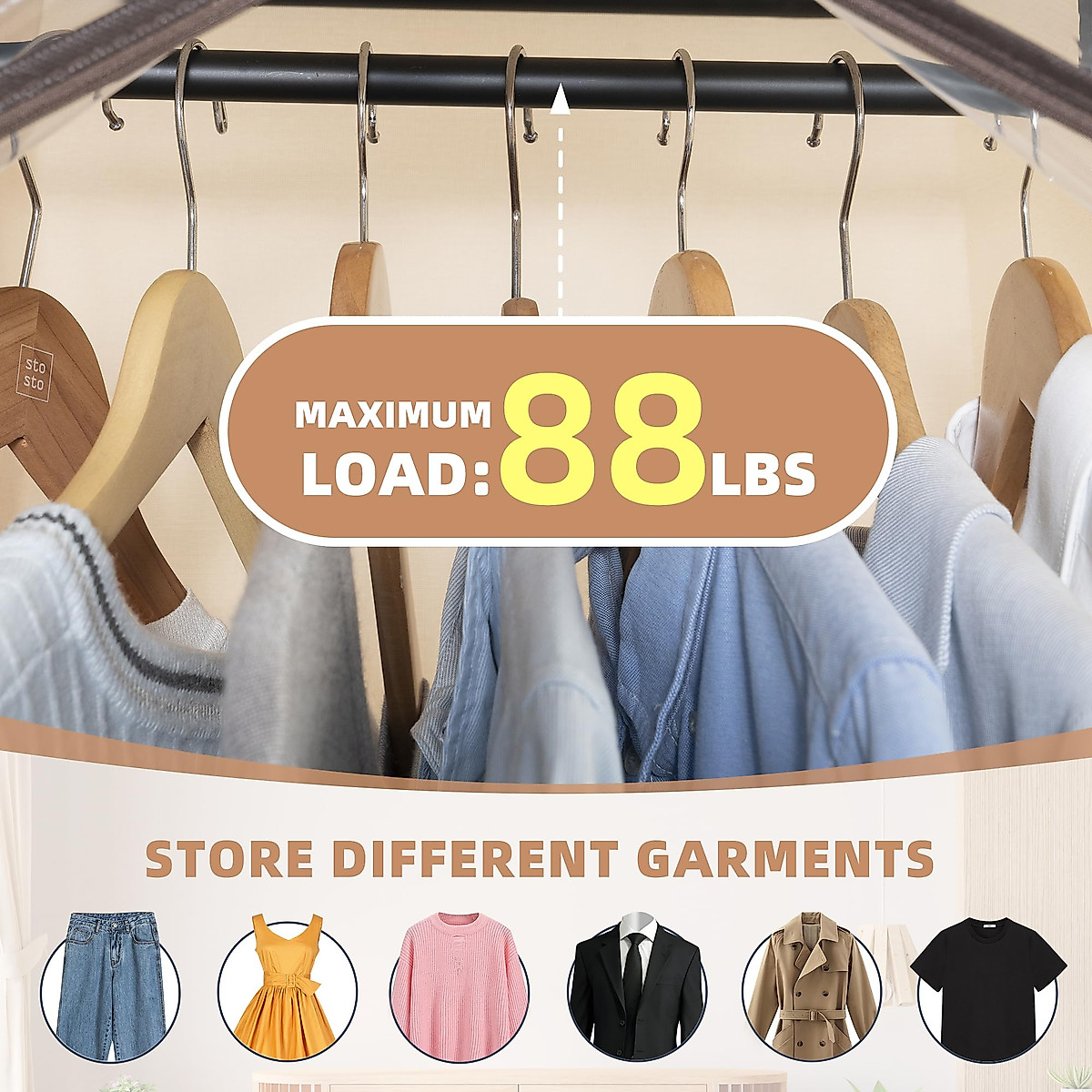 STORAGE MANIAC 2-Pack Hanging Garment Bag Zipper Cover with Sealed Clear Window, Long Garment Cover for Closet Storage Wardrobe Clothes Protector, Large Garment Storage Bag for Dresses,Suits, Beige