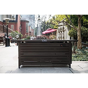 KOIECETA 57in Outdoor Gas Propane Fire Pits Table, Aluminum, 50000BTU Firepit Fireplace Dinning Table with Lid, Fire Glass, Retangular, ETL Certification, for Garden Backyard Deck Patio-Mocha