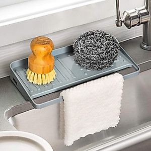 JOMOLA Sponge Holder for Kitchen Sink Sponge Tray 2-in-1 Plastic Scrubber Holder with Suction Cup for Kitchen Bathroom Laundry Black