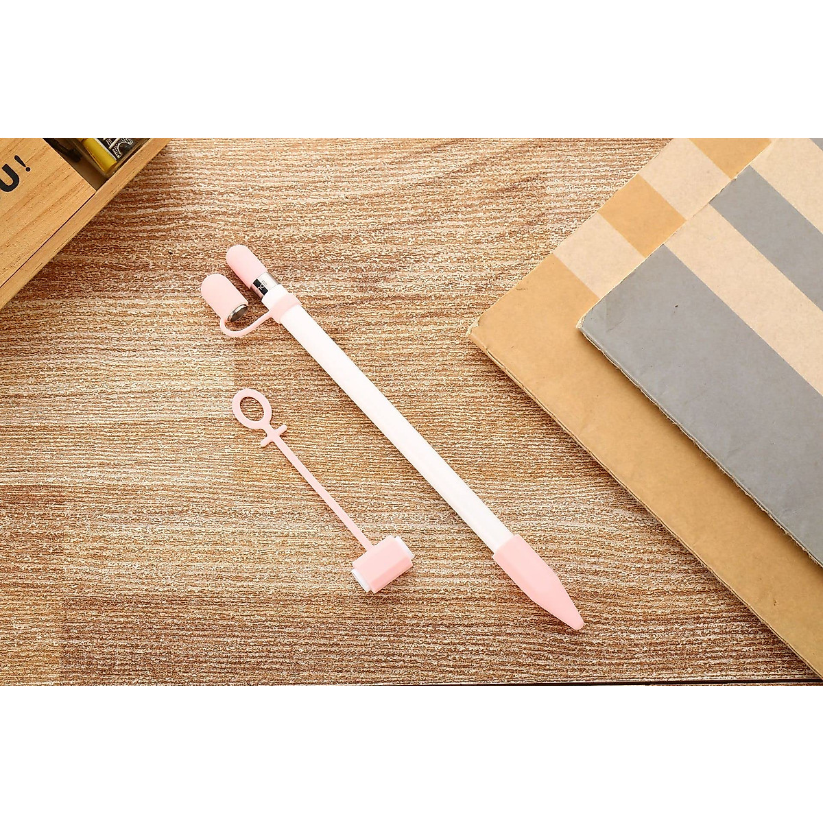 siduater [4-Pack] Silicone Protective Accessories for Apple Pencil 1st Generation, Includes 1 Apple Pencil Cap Replacements, Apple Pencil Cap Holder, Apple Pencil Tip Cover, Adapter Tether, Pink