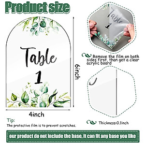 Jetec 26 Pcs Acrylic Wedding Table Numbers 1-25 Printed 4 x 6 Inch Clear Acrylic Table Signs Greenery Floral Arched Place Cards for Wedding Reception Bridal Shower Baby Shower Table Centerpiece Decor