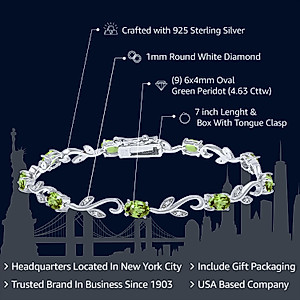 Gem Stone King 4.63 Cttw Oval Green Peridot and Diamond Greek Vine Tennis Bracelet For Women | 925 Sterling Silver | Gemstone Birthstone | 7 Inch