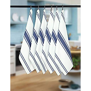 Linen Hub Set of 12 Kitchen Dish Towels Cotton 15x25 Absorbent Durable Washable, Tea Towels, Dish Cloths, Bar Towels, Cleaning Towels, Kitchen Towels with Hanging Loop, Blue White