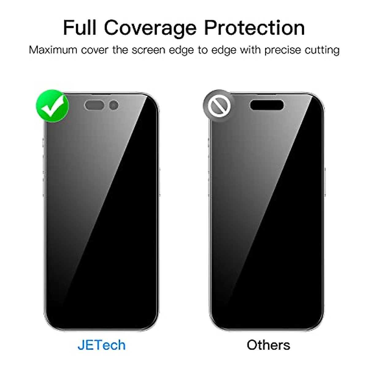 JETech Privacy Full Coverage Screen Protector for iPhone 14 Pro 6.1-Inch (NOT FOR iPhone 14 Pro Max 6.7-Inch), Anti-Spy Tempered Glass Film, Edge to Edge Protection Case-Friendly, 2-Pack
