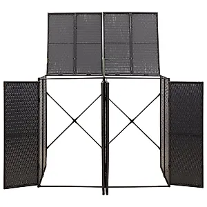 vidaXL Poly Rattan Double Wheelie Bin Shed - Durable, Weather Resistant, Easy Access Lid, Lockable Front Door - Garden Accessory, Black