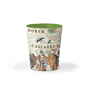 Xplorer Maps North Cascades National Park Map Ceramic Shot Glass, BPA-Free - For Office, Home, Gift, Party - Durable and holds 1.5 oz Liquid