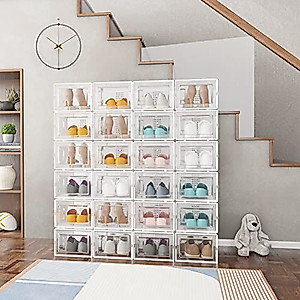Pellebant Shoe Boxes Clear Plastic Stackable,24 Pack Shoe Storage Boxes Fit up to US Size 14,X-large/White