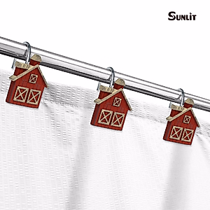 Sunlit Farmhouse Barn Christmas Shower Curtain Hooks, Rustic Red House Decorative Shower Curtain Rings, Resin, Wooden Plank Rural Country Bathroom Decoration Shower Curtain Hooks-12 Pack