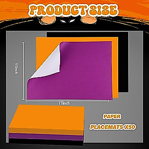 Honoson 150 Pcs Christmas Paper Placemats Disposable Red Green White Paper Placemat 11 x 17 Inch Rectangle Decorative Table Mats for Holiday Xmas Home Dining Table Decorations (Orange Black Purple)