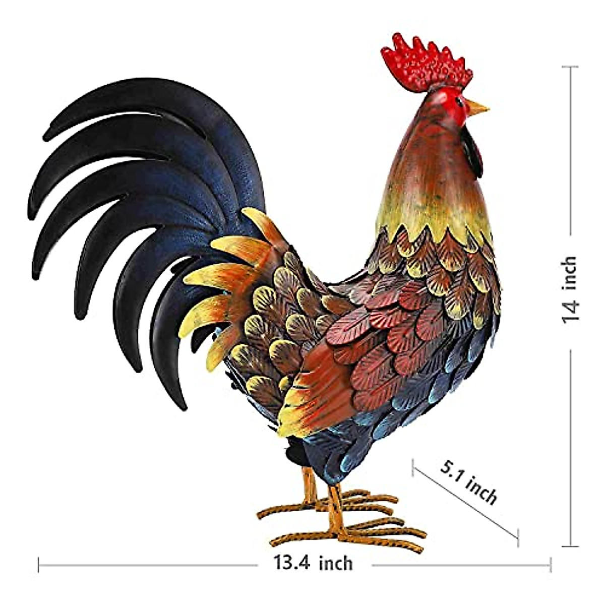 chisheen Rooster Decor Garden Statue Metal Chicken Yard Art Sculpture Outdoor Figurines