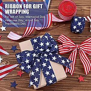2 Rolls 20 Yard Red White and Blue Ribbon Patriotic Star and Striped Wired Ribbon Royal Blue USA Ribbon DIY Crafts for 4th of July, Independence Day, Memorial Day (Red, White, Blue, 1.5 Inch)