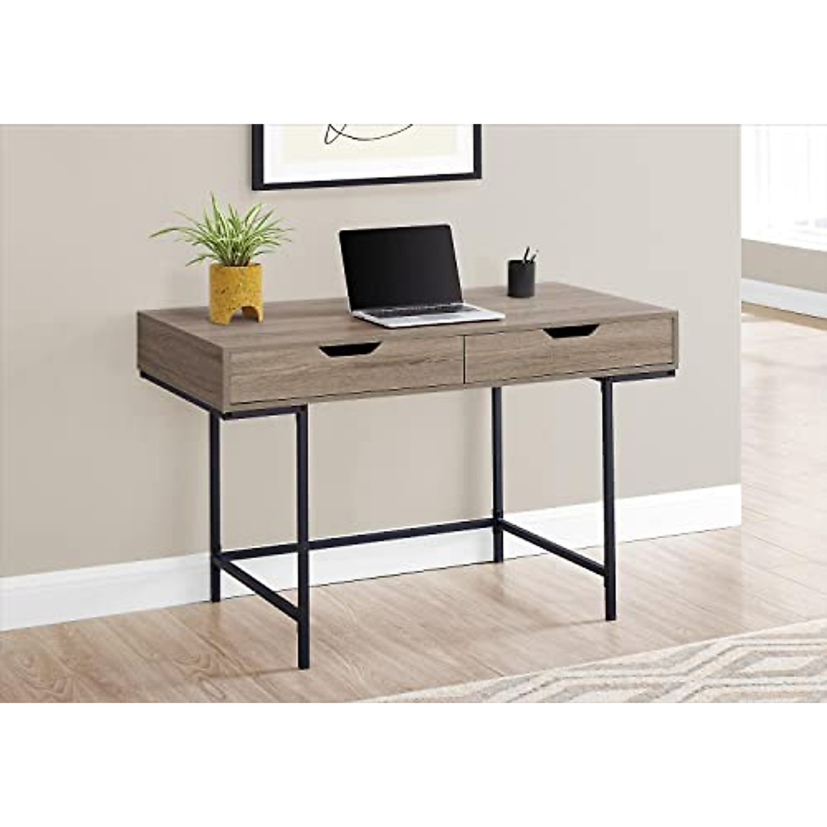 Monarch Specialties 7555 Computer Desk, Home Office, Laptop, Storage Drawers, 48" L, Work, Metal, Laminate, Brown, Contemporary, Modern Desk-48, 47.25"L x 23.75"W x 30"H, Dark Taupe Wood-Look/Black