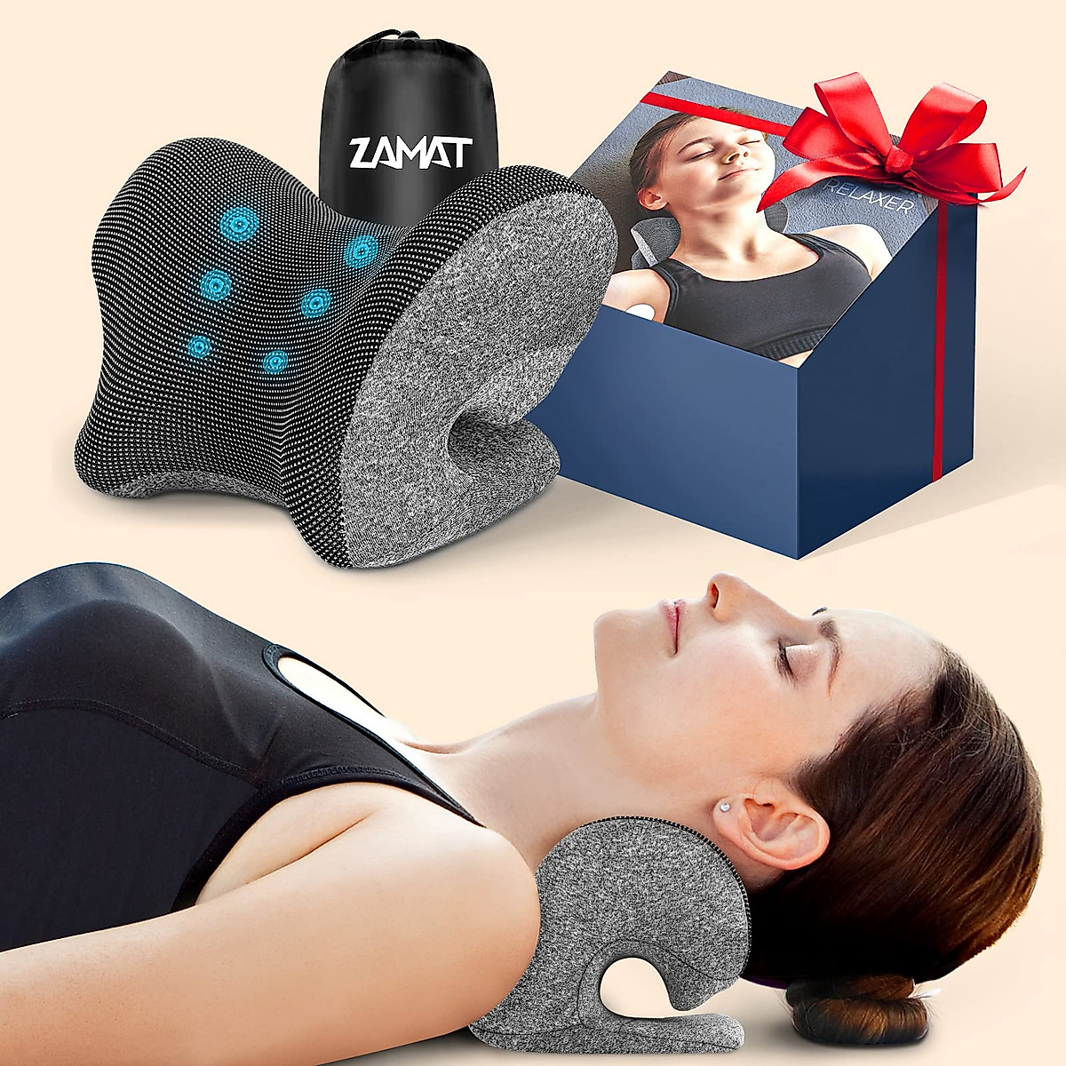 ZAMAT Neck and Shoulder Relaxer w/Magnetic Therapy Pillowcase, Neck Stretcher Chiropractic Pillows for Pain Relief, Cervical Traction Device for Relieve TMJ Headache Muscle Tension Spine Alignment