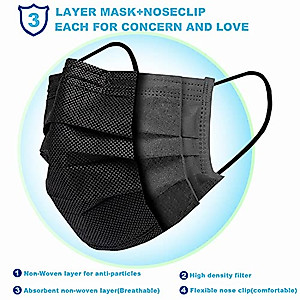 Black Disposable Face Masks, 100Pcs Adult Face Mask 3 Ply Safety Mouth-Cover with Elastic Earloops, Breathable Face Protection for Men & Women,non-medical