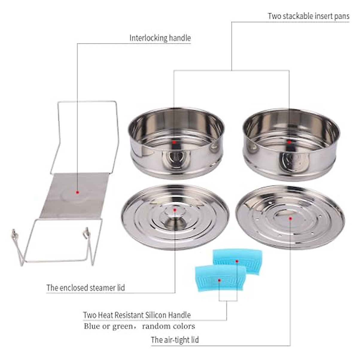 Stackable Steamer Insert Pans- Instant Pot Accessories 6 Qt-2 Silicone handle & Interchangeable Lids–Pressure Cooker Accessories- Pot in Pot for Baking,Lasagna,food steamer,Reheat Multiple Dishes