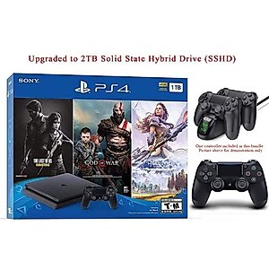 2019 Newest Playstation 4 Holiday Bundle HESVAP Upgraded 2TB SSHD on Playstation PS4 Console Slim Bundle-Included 3X Games (The Last of Us,God of War,Horizon Zero Dawn) W/HESVAP Charging Station Dock (Renewed)