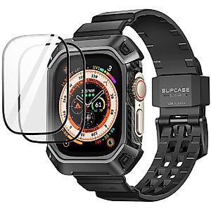 SUPCASE for Apple Watch Ultra Case with Band (Unicorn Beetle Pro), [2X Screen Protector] [Military-Grade Drop Protection] Rugged Men Cover with Adjustable Strap Band for iWatch Ultra 2/1, Black