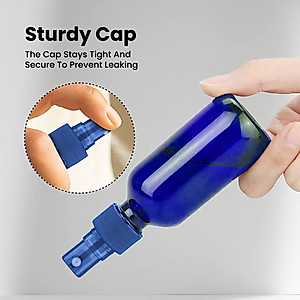 CULINAIRE 2oz Glass Spray Bottles for Essential Oils with Gold Pen Marker, Small Fine Mist Spray Bottle, Refillable, for Hair Spray, Essential Oils, Colognes, and Hand Sanitizers, Blue, Pack of 12