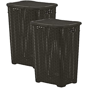 Superio Laundry Hamper Basket With Easy Open Lid 60 Liter Large Wicker Hamper, Dirty Cloths Storage With Two Cutout Handles, Laundry Room Bin (2 Pack, Brown)