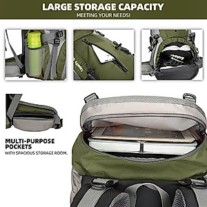 HongXingHai 70L Camping Hiking Backpack with Rain Cover Waterproof Backpacking Backpack for Hiking Treeking Climbing Outdoor (ArmyGreen)