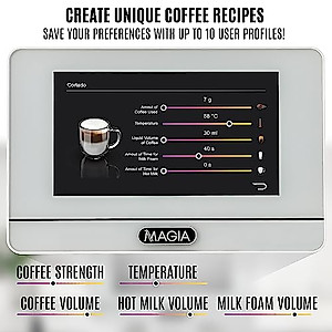 Zulay Magia Super Automatic Espresso Machine with Grinder - Espresso Maker with Milk Frother & Insulated Milk Container- Cappuccino & Latte Machine - Touch Screen, 19 Coffee Recipes, 10 User Profiles