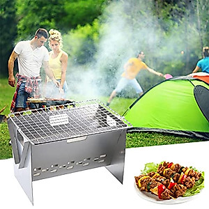 SLATIOM Folding Campfire Grill Stainless Steel Camping Grill with Carrying Bag Portable Barbecue Charcoal Grill for Camping BBQ Picnic