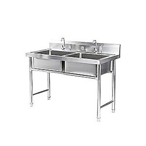 Commercial/Industrial Sink，2 Compartment Outdoor Garage Sink，Freestanding Kitchen Stainless Steel Sink w/Workbench & Storage Shelves, Prep & Utility Washing Hand Basin for Laundry. ( Size : 100*50*80+
