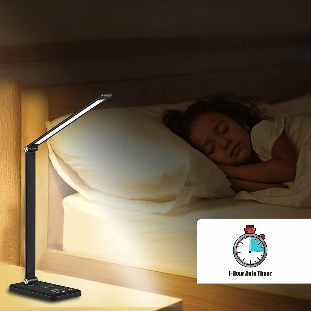 Enwar LED Desk Lamp| Multifunctional Touch Lamp| Wireless Charging Pad| 5 Lighting Modes with 5 Brightness Levels| Touch Control Dimmer |30/60 min Timer| Desk Lights for Home, Office, Bedroom