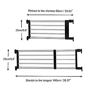 BAOYOUNI Expandable Closet Shelf Tension Rod Clothes Hanger Storage Rack Adjustable DIY Shelving Unit Cabinet Kitchen Bathroom Divider Separator Organizer, Black