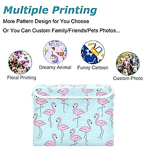 CaTaKu Flamingo Blue Cute Storage Bins with Lids Fabric Large Storage Container Cube Basket with Handle Decorative Storage Boxes for Organizing Clothes Shelves
