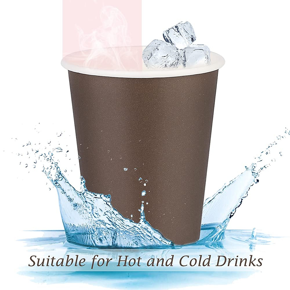 BALDCC 75 Packs of Brown Paper Hot Cups, 8 oz Disposable Paper Cups, Hot Coffee Cups, Beverage Cups, Suitable for Offices, Home Kitchens, Coffee Shops（Brown）