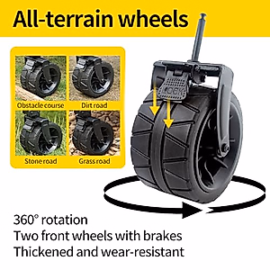 Heavy Duty Utility Collapsible Wagon with All-Terrain 4in×7in Wheels,Load 440 Lbs,Portable 200L Large Capacity Beach Wagon,Adjustable Handle for Garden,Outdoor,Camping,Beach, Shopping (Black & Khaki)