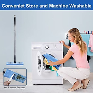 Professional Microfiber Mop Floor Cleaning Mop, Hardwood Floor Mop with Durable Extended Handle, 360 Rotating Dust Mop, 3 Reusable Washable Flat Mop Pads and 1 Dirt Removal Scrubber - Black and Blue