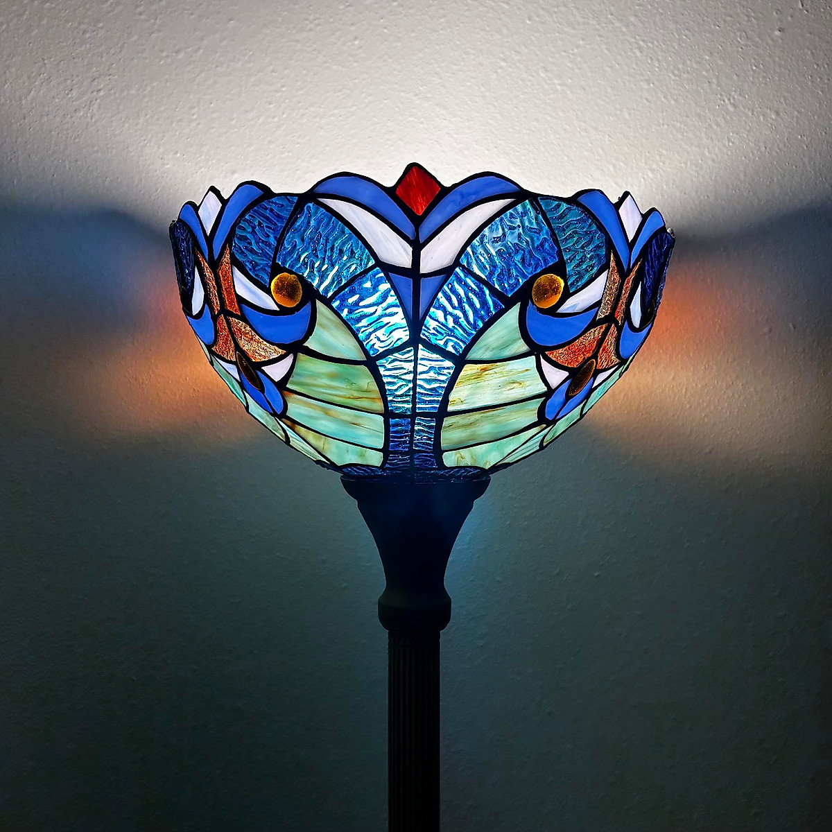 enjoy decor lamps Tiffany Torch Floor Lamp Blue Liaison Stained Glass LED Bulb Included for Living Room Dining Room Bedroom Office Hotel 66" H