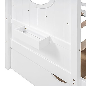 SIYSNKSI Kids House Bed with 2 Drawers and Storage Shelf, Twin Size Daybed Sofa Bed Frame with Roof and Window Design, Playhouse Design Daybed for Boys Girls Bedroom, No Box Spring Needed (White-G1)