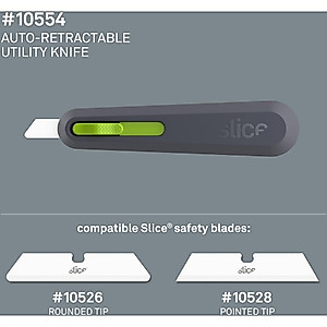 Slice 10554 Auto Retract Utility Knife, Finger Friendly, Safe Ceramic Blade Retracts Automatically, Lasts 11x Longer Than Steel, 1 Pack, Green
