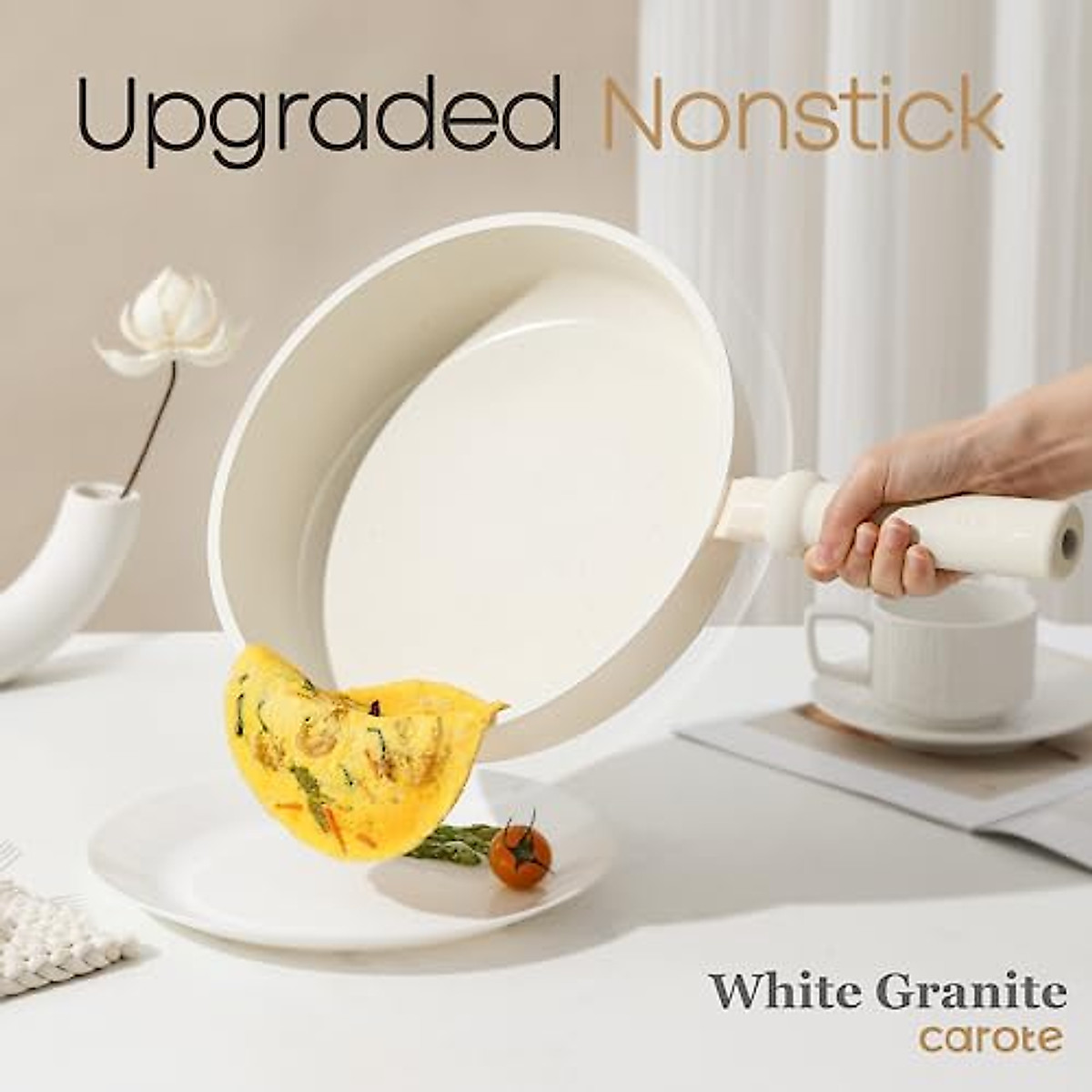 CAROTE Pots and Pans Set Nonstick Cookware Sets 10 Pcs Induction Cooking Set Dishwasher Safe Cookware w/Frying Pans & Saucepans PFOS PFOA Free(Cream Granite)