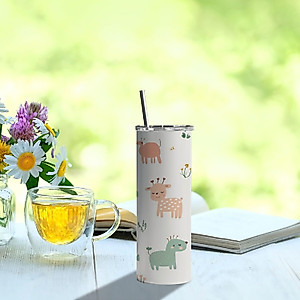 Tumbler with Lid and Straw Cute Cartoon Animal Giraffe Thermos Coffee Travel Mug Cute Cups 20 oz Insulated Tumbler for Daily Holiday Decor Gift Coffee Cup