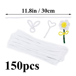 150 Pieces White Pipe Cleaners, Pipe Cleaners Chenille Stem, Craft Pipe Cleaners, Art Pipe Cleaners, Pipe Cleaners Bulk for Creative Home Arts and Crafts Project Decoration Supplies
