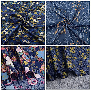 Queenbox 6PCS Japanese Printed Fabric, 15.7x19.6" Furoshiki Cloth, Traditional Sakura Printed Waves Cotton Sewing Fabric for Kimono Cheongsam Bag DIY Quilting