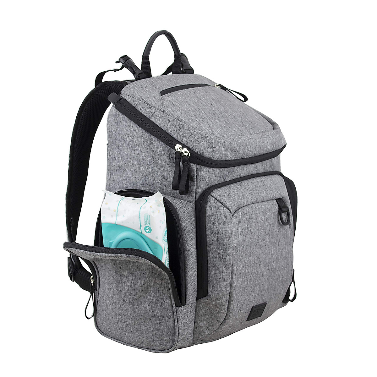 BODHI Baby Tech Top Loader Diaper Backpack with removable changing pad, Unisex, for Moms and Dads - Medium Gray Chambray