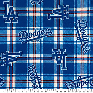 MLB Fleece Los Angeles Dodgers Plaid Blue, Fabric by the Yard