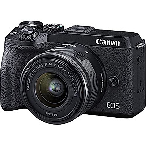 Camera EOS M6 Mark II Mirrorless Camera with 15-45mm Lens and EVF (Black) with 64GB Memory, Padded Carrying Bag, High Speed Card Reader + More (18 Items)