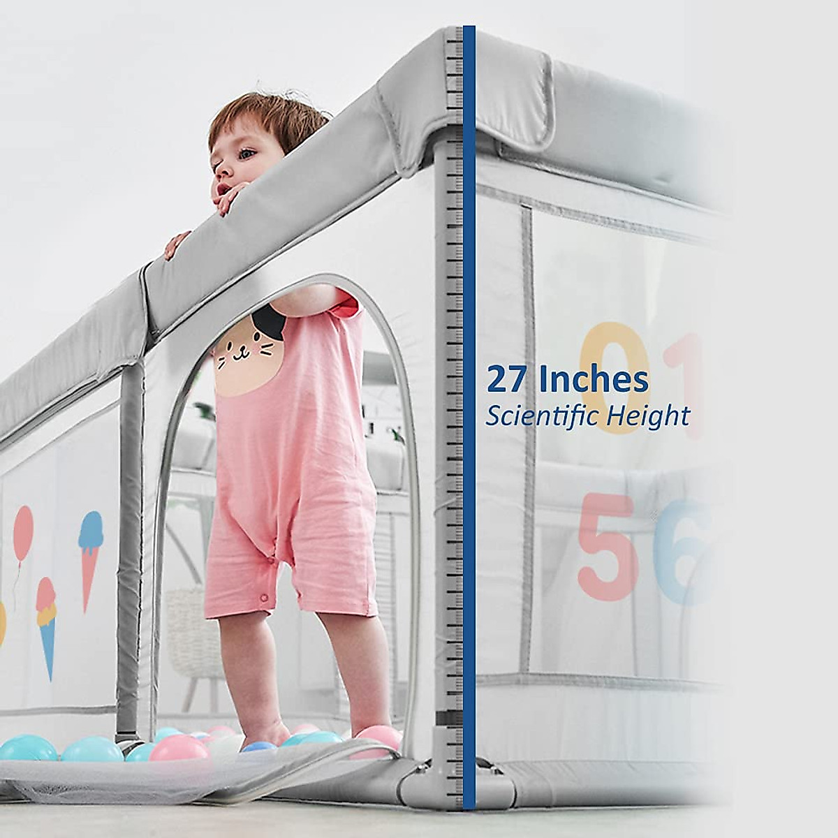 IKARE Baby Playpen, Baby Playards, Portable Baby Cage Play Area with Breathable Mesh, Extra Large Indoor & Outdoor Kids Activity Center for Babies and Toddlers (Printed)