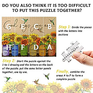 Sunflower Puzzle 500 Piece Puzzles for Adults - Retro Sunflowers and Farmhouse Yellow Flower Hummingbird Animal Inspirational Wooden Jigsaw Puzzles for Family Activities Games - God Says You are