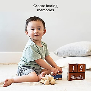 First Landings Milestone Blocks - Wooden Milestone Markers for Baby's First Year - Dark Brown