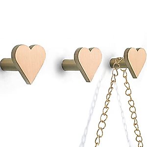 WAYUTO Set of 3 Wall Mounted Brass Coat Hooks with Mounting Hardware Heart Shaped Coat Hooks Single Coat Rack Hooks Clothing Wall Hooks for Home Office Hotel Wall Decoration
