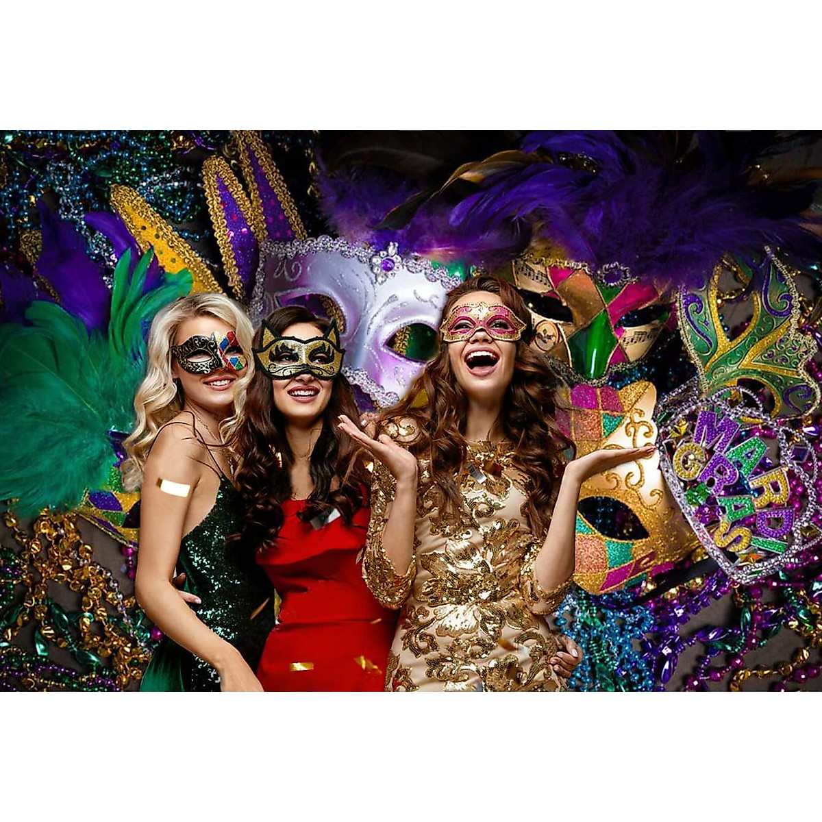 10X8FT Mardi Gras Theme Photography Backdrop Masquerade Backgrounds Birthday Dancing Party Photo Booth for Wedding Bachelorette Party Decorations Banner