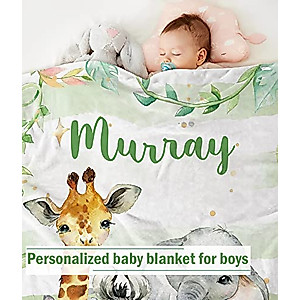 UJDUYSD Personalized Baby Blanket for Boys, Custom Baby Blanket with Name Super Soft Personalized Name Blankets for Kids, Custom Animals Blanket for Infant Toddler, Baby Gift Blanket for Birthday